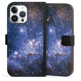 DeinDesign iPhone 14 Pro Max Handy Klapph&uuml;lle Handyh&uuml;lle aus Kunst Leder schwarz Flip Case Galaxy Weltall Weltraum Sideflip mit Lasche