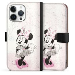 DeinDesign iPhone 14 Pro Max Handy Klapph&uuml;lle Handyh&uuml;lle aus Kunst Leder schwarz Flip Case Vintage Minnie Mouse Disney Sideflip mit Lasche