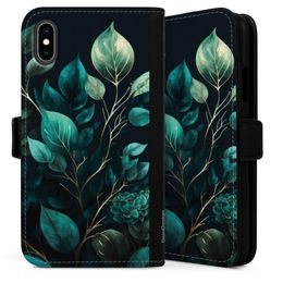 DeinDesign iPhone X Handy Klapph&uuml;lle Handyh&uuml;lle aus Kunst Leder schwarz Flip Case Eukalyptus Leaves Black Sideflip mit langer Lasche