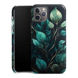 DeinDesign iPhone 12 Pro Handy Premium Case Smartphone Handyh&uuml;lle Schutzh&uuml;lle gl&auml;nzend Leaves Black Eukalyptus Premium Case