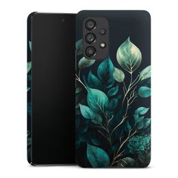 DeinDesign Galaxy A53 5G Handy Premium Case Smartphone Handyh&uuml;lle Schutzh&uuml;lle gl&auml;nzend Leaves Eukalyptus Black Premium Case