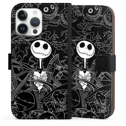 DeinDesign iPhone 14 Pro Max Handy Klapph&uuml;lle Handyh&uuml;lle aus Kunst Leder schwarz Flip Case Disney Nightmare Before Christmas Halloween Sideflip mit Lasche