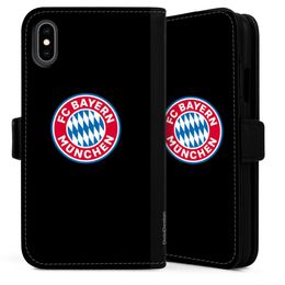 DeinDesign iPhone X Handy Klapph&uuml;lle Handyh&uuml;lle aus Kunst Leder schwarz Flip Case Fc Bayern M&uuml;nchen Logo Official Licensed Product Sideflip mit langer Lasche