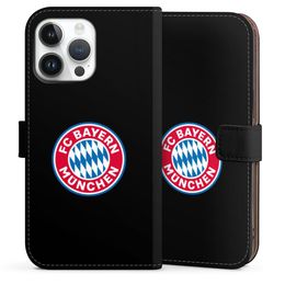 DeinDesign iPhone 14 Pro Max Handy Klapph&uuml;lle Handyh&uuml;lle aus Kunst Leder schwarz Flip Case Fc Bayern M&uuml;nchen Logo Official Licensed Product Sideflip mit Lasche