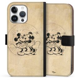 DeinDesign iPhone 14 Pro Max Handy Klapph&uuml;lle Handyh&uuml;lle aus Kunst Leder schwarz Flip Case Minnie Mouse Vintage Mickey Mouse Sideflip mit Lasche
