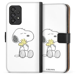 DeinDesign Galaxy A53 5G Handy Klapph&uuml;lle Handyh&uuml;lle aus Kunst Leder schwarz Flip Case Snoopy Love Peanuts Sideflip mit langer Lasche