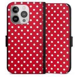 DeinDesign iPhone 14 Pro Handy Klapph&uuml;lle Handyh&uuml;lle aus Kunst Leder schwarz Flip Case Points Polka Dots Retro Sideflip mit langer Lasche