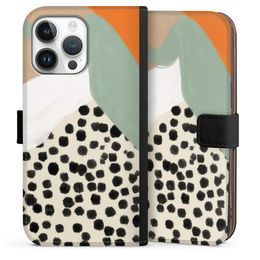 DeinDesign iPhone 14 Pro Max Handy Klapph&uuml;lle Handyh&uuml;lle aus Kunst Leder schwarz Flip Case Abstract Boho Kunst Sideflip mit Lasche