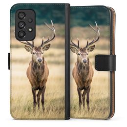 DeinDesign Galaxy A53 5G Handy Klapph&uuml;lle Handyh&uuml;lle aus Kunst Leder schwarz Flip Case Forrest Meadow Deer Sideflip mit langer Lasche
