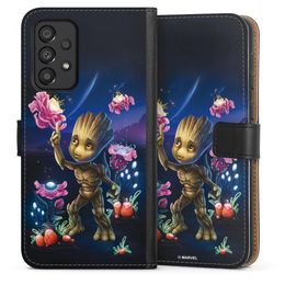 DeinDesign Galaxy A33 5G Handy Klapph&uuml;lle Handyh&uuml;lle aus Kunst Leder schwarz Flip Case Baby Groot Guardians Of The Galaxy Marvel Sideflip mit langer Lasche