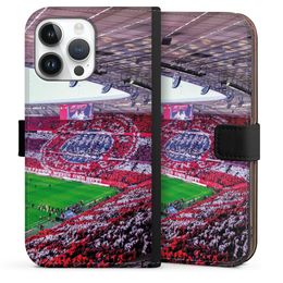 DeinDesign iPhone 14 Pro Max Handy Klapph&uuml;lle Handyh&uuml;lle aus Kunst Leder schwarz Flip Case Stadium Fcb Fc Bayern M&uuml;nchen Sideflip mit Lasche