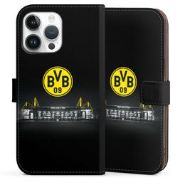 DeinDesign iPhone 14 Pro Max Handy Klapph&uuml;lle Handyh&uuml;lle aus Kunst Leder schwarz Flip Case Borussia Dortmund Stadium Bvb Sideflip mit Lasche