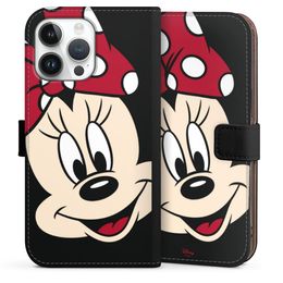 DeinDesign iPhone 14 Pro Max Handy Klapph&uuml;lle Handyh&uuml;lle aus Kunst Leder schwarz Flip Case Disney Minnie Mouse Official Licensed Product Sideflip mit Lasche