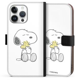 DeinDesign iPhone 14 Pro Max Handy Klapph&uuml;lle Handyh&uuml;lle aus Kunst Leder schwarz Flip Case Snoopy Love Peanuts Sideflip mit Lasche