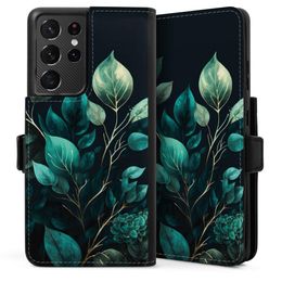DeinDesign Galaxy S21 Ultra 5G Handy Klapph&uuml;lle Handyh&uuml;lle aus Kunst Leder schwarz Flip Case Eukalyptus Leaves Black Sideflip mit Lasche