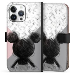 DeinDesign iPhone 14 Pro Max Handy Klapph&uuml;lle Handyh&uuml;lle aus Kunst Leder schwarz Flip Case Marble Disney Mickey Mouse Sideflip mit Lasche