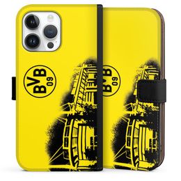 DeinDesign iPhone 14 Pro Max Handy Klapph&uuml;lle Handyh&uuml;lle aus Kunst Leder schwarz Flip Case Stadium Bvb Borussia Dortmund Sideflip mit Lasche