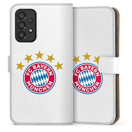 DeinDesign Galaxy A33 5G Handy Klapph&uuml;lle Handyh&uuml;lle aus Kunst Leder wei&szlig; Flip Case Star Fc Bayern M&uuml;nchen Fcb Sideflip mit Lasche