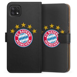 DeinDesign Galaxy A22 5G Handy Klapph&uuml;lle Handyh&uuml;lle aus Kunst Leder schwarz Flip Case Star Fcb Fc Bayern M&uuml;nchen Sideflip mit langer Lasche