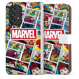 DeinDesign Galaxy A33 5G Handy Klapph&uuml;lle Handyh&uuml;lle aus Kunst Leder wei&szlig; Flip Case Muster Comic Marvel Sideflip mit Lasche