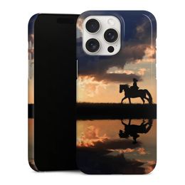 DeinDesign iPhone 15 Pro Max Handy Premium Case Smartphone Handyh&uuml;lle Schutzh&uuml;lle gl&auml;nzend Sunset Horseback Riding Horse Premium Case