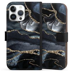 DeinDesign iPhone 14 Pro Max Handy Klapph&uuml;lle Handyh&uuml;lle aus Kunst Leder schwarz Flip Case Marble Trends Glitzer Sideflip mit Lasche