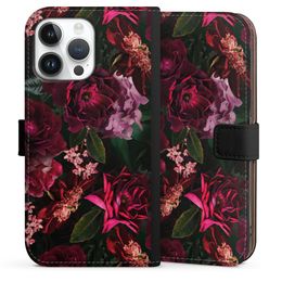 DeinDesign iPhone 14 Pro Max Handy Klapph&uuml;lle Handyh&uuml;lle aus Kunst Leder schwarz Flip Case Flowers Blossom Rose Sideflip mit Lasche