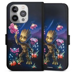 DeinDesign iPhone 14 Pro Handy Klapph&uuml;lle Handyh&uuml;lle aus Kunst Leder schwarz Flip Case Baby Groot Marvel Guardians Of The Galaxy Sideflip mit langer Lasche