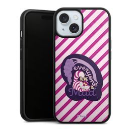 DeinDesign iPhone 15 Handy Gallery Case Handyh&uuml;lle 9H Geh&auml;rtetes Glas R&uuml;ckseite H&uuml;lle Disney Grinning Cat Alice In Wonderland Gallery Case