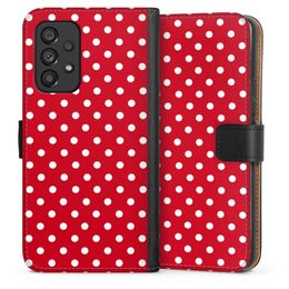 DeinDesign Galaxy A53 5G Handy Klapph&uuml;lle Handyh&uuml;lle aus Kunst Leder schwarz Flip Case Retro Polka Dots Points Sideflip mit langer Lasche