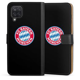 DeinDesign Galaxy A12 Handy Klapph&uuml;lle Handyh&uuml;lle aus Kunst Leder schwarz Flip Case Official Licensed Product Fc Bayern M&uuml;nchen Logo Sideflip mit langer Lasche