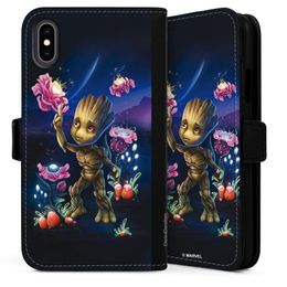 DeinDesign iPhone X Handy Klapph&uuml;lle Handyh&uuml;lle aus Kunst Leder schwarz Flip Case Baby Groot Marvel Guardians Of The Galaxy Sideflip mit langer Lasche