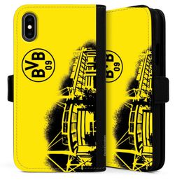 DeinDesign iPhone X Handy Klapph&uuml;lle Handyh&uuml;lle aus Kunst Leder schwarz Flip Case Stadium Bvb Borussia Dortmund Sideflip mit langer Lasche