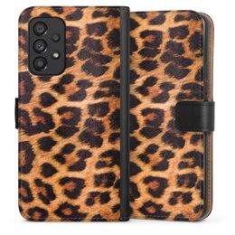 DeinDesign Galaxy A53 5G Handy Klapph&uuml;lle Handyh&uuml;lle aus Kunst Leder schwarz Flip Case Animal Print Leopard Fur Sideflip mit langer Lasche