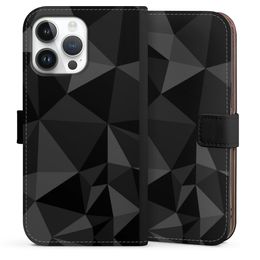 DeinDesign iPhone 14 Pro Max Handy Klapph&uuml;lle Handyh&uuml;lle aus Kunst Leder schwarz Flip Case Abstract Muster Geometric Sideflip mit Lasche