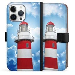 DeinDesign iPhone 14 Pro Max Handy Klapph&uuml;lle Handyh&uuml;lle aus Kunst Leder schwarz Flip Case Cloud Lighthouse Sky Sideflip mit Lasche
