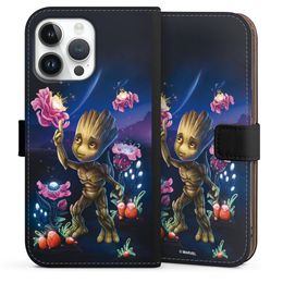 DeinDesign iPhone 14 Pro Max Handy Klapph&uuml;lle Handyh&uuml;lle aus Kunst Leder schwarz Flip Case Baby Groot Marvel Guardians Of The Galaxy Sideflip mit Lasche