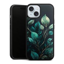 DeinDesign iPhone 15 Handy Gallery Case Handyh&uuml;lle 9H Geh&auml;rtetes Glas R&uuml;ckseite H&uuml;lle Eukalyptus Leaves Black Gallery Case