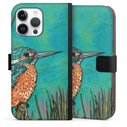 DeinDesign iPhone 14 Pro Max Handy Klapph&uuml;lle Handyh&uuml;lle aus Kunst Leder schwarz Flip Case Painting Bird Animals Sideflip mit Lasche