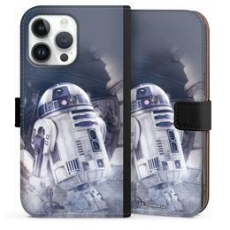 DeinDesign iPhone 14 Pro Max Handy Klapph&uuml;lle Handyh&uuml;lle aus Kunst Leder schwarz Flip Case Robot Merchandise Star Wars Sideflip mit Lasche