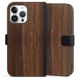 DeinDesign iPhone 14 Pro Max Handy Klapph&uuml;lle Handyh&uuml;lle aus Kunst Leder schwarz Flip Case Wood Nut Tree Wooden Look Sideflip mit Lasche