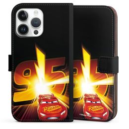DeinDesign iPhone 14 Pro Max Handy Klapph&uuml;lle Handyh&uuml;lle aus Kunst Leder schwarz Flip Case Official Licensed Product Cars Lightning Mcqueen 95 Sideflip mit 