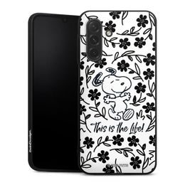 DeinDesign Galaxy A26 Handy Premium Silikon H&uuml;lle Handyh&uuml;lle schwarz Case Peanuts Flowers Snoopy Silikon Premium Case