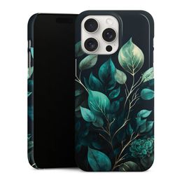DeinDesign iPhone 15 Pro Max Handy Premium Case Smartphone Handyh&uuml;lle Schutzh&uuml;lle gl&auml;nzend Eukalyptus Leaves Black Premium Case