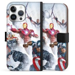 DeinDesign iPhone 14 Pro Max Handy Klapph&uuml;lle Handyh&uuml;lle aus Kunst Leder schwarz Flip Case Marvel Avengers Official Licensed Product Sideflip mit Lasche