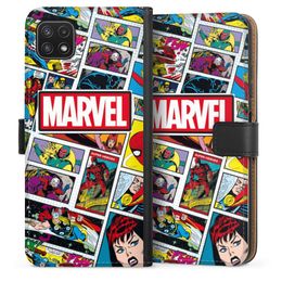 DeinDesign Galaxy A22 5G Handy Klapph&uuml;lle Handyh&uuml;lle aus Kunst Leder schwarz Flip Case Muster Comic Marvel Sideflip mit langer Lasche