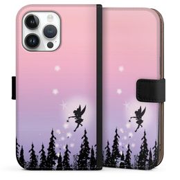DeinDesign iPhone 14 Pro Max Handy Klapph&uuml;lle Handyh&uuml;lle aus Kunst Leder schwarz Flip Case Tinkerbells Official Licensed Product Disney Sideflip mit Lasche