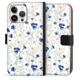 DeinDesign iPhone 14 Pro Max Handy Klapph&uuml;lle Handyh&uuml;lle aus Kunst Leder schwarz Flip Case Flowers Muster Flower Sideflip mit Lasche
