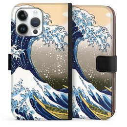 DeinDesign iPhone 14 Pro Max Handy Klapph&uuml;lle Handyh&uuml;lle aus Kunst Leder schwarz Flip Case Katsushika Hokusai Die Gro&szlig;e Welle Vor Kanagawa Kunst Sideflip mit 