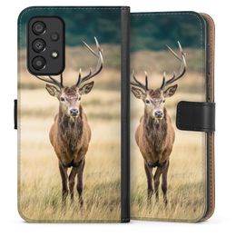 DeinDesign Galaxy A33 5G Handy Klapph&uuml;lle Handyh&uuml;lle aus Kunst Leder schwarz Flip Case Forrest Meadow Deer Sideflip mit langer Lasche